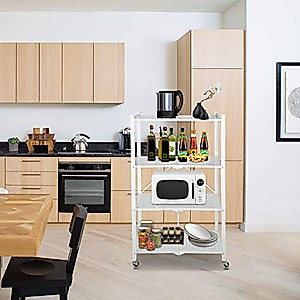 ATAAY Metal Storage Shelves,Plant Stand，Heavy Duty Kitchen Storage Rack Withers for Garage Kitchen Living/White