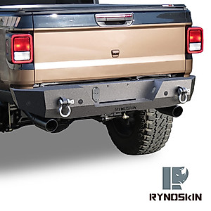 RYNOSKIN Rear Bumper Fit 2020-2025 Jeep Gladiator JT Heavy Duty Gladiator Rear Bumper Guard with D-Rings Can Add License Plate Lights Heavy Texture Black