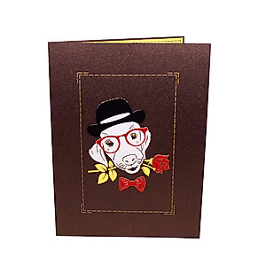 AITpop Thank You Happy Birthday Card - A Lovely Puppy with Red Rose,Birthday Card,3D Pop Up Card, Flower Card,Birthday Gifts (Brown)