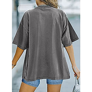 Dbtanjy Women's Short Sleeve Oversized T Shirts Crew Neck Casual Loose Summer Tops (V-Grey,Small,Small)