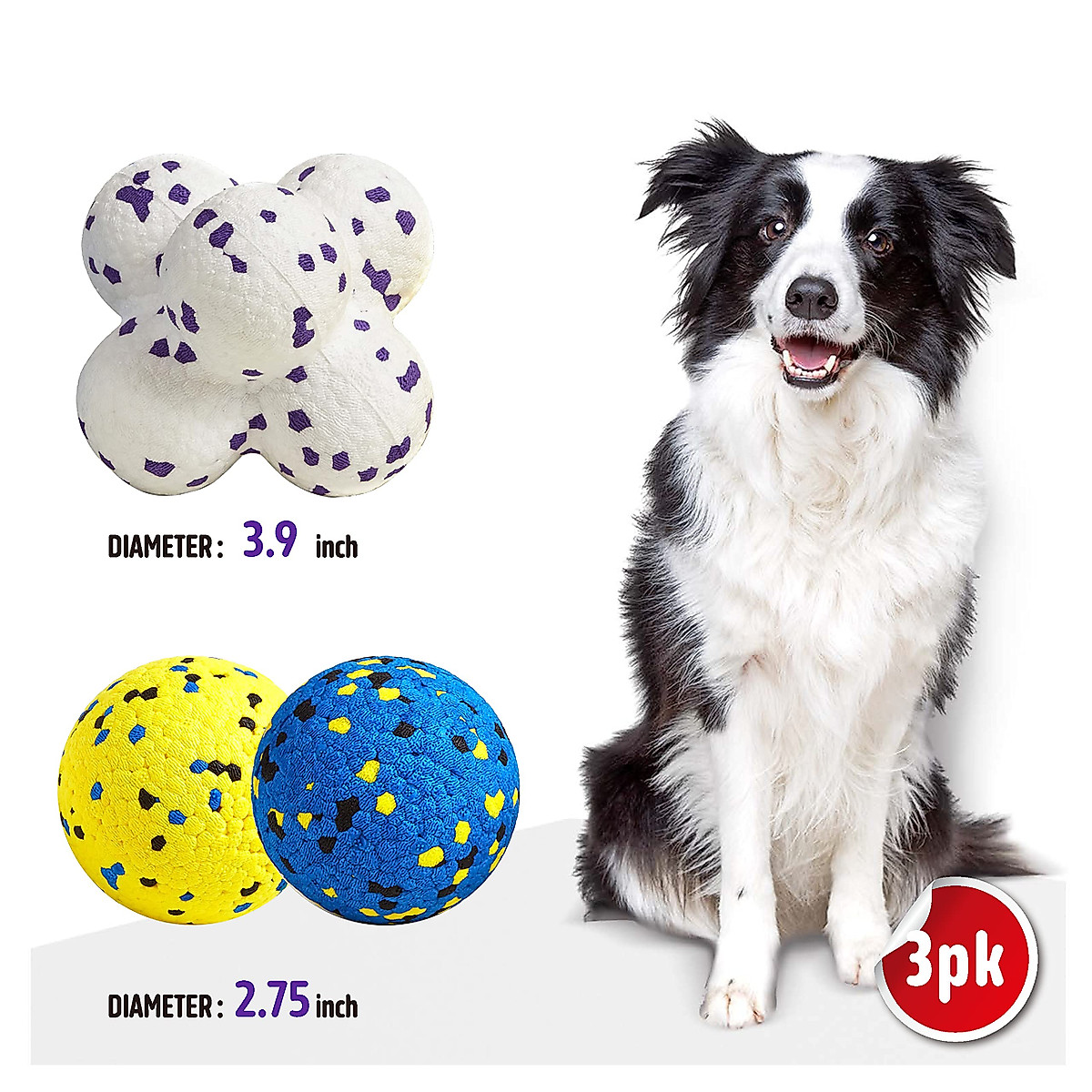 Kimee Dog Balls Tennis Ball Toys Dog Toys for Aggressive Chewers Durable Teething Chew Toys Water Toy Fetch Balls for Large Medium Small Dog and Puppies (4 Balls)