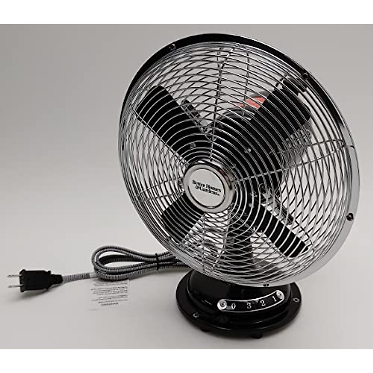 All Metal 8 inch Retro 3-Speed Tilted-Head Oscillation Table Fan Black, Oscillating Cloth Cord