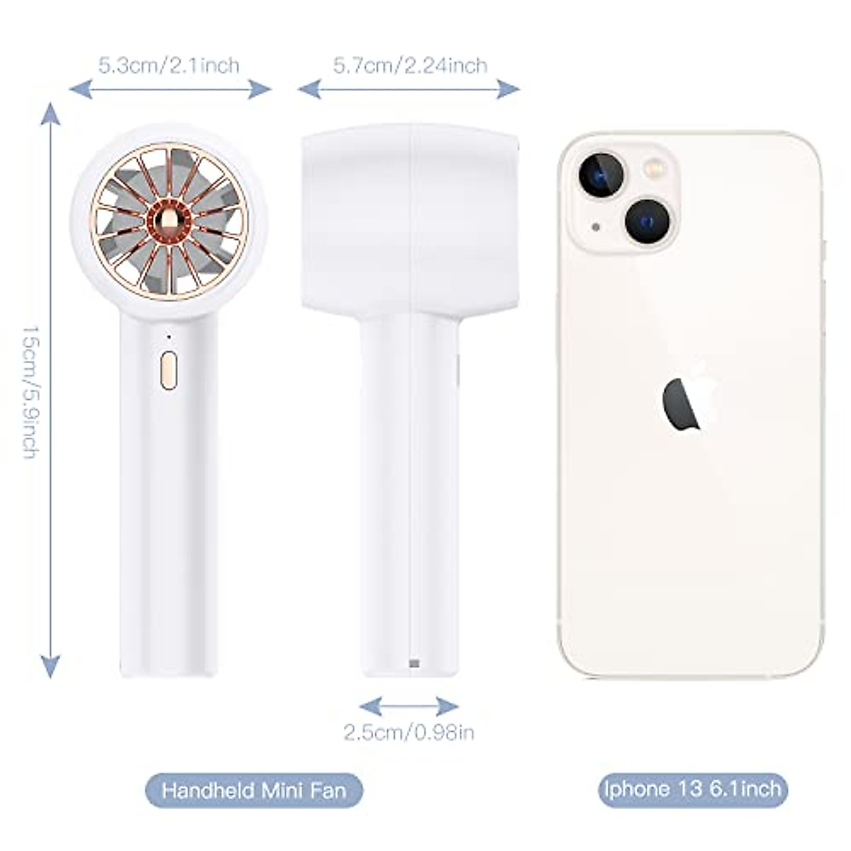 MATEPROX Mini Handheld Fan, 2000mAh Rechargeable Battery Operated Fan with 3 Speed Adjustable Removable Base, Small Portable Fan for Travel Women Kids Girls - White