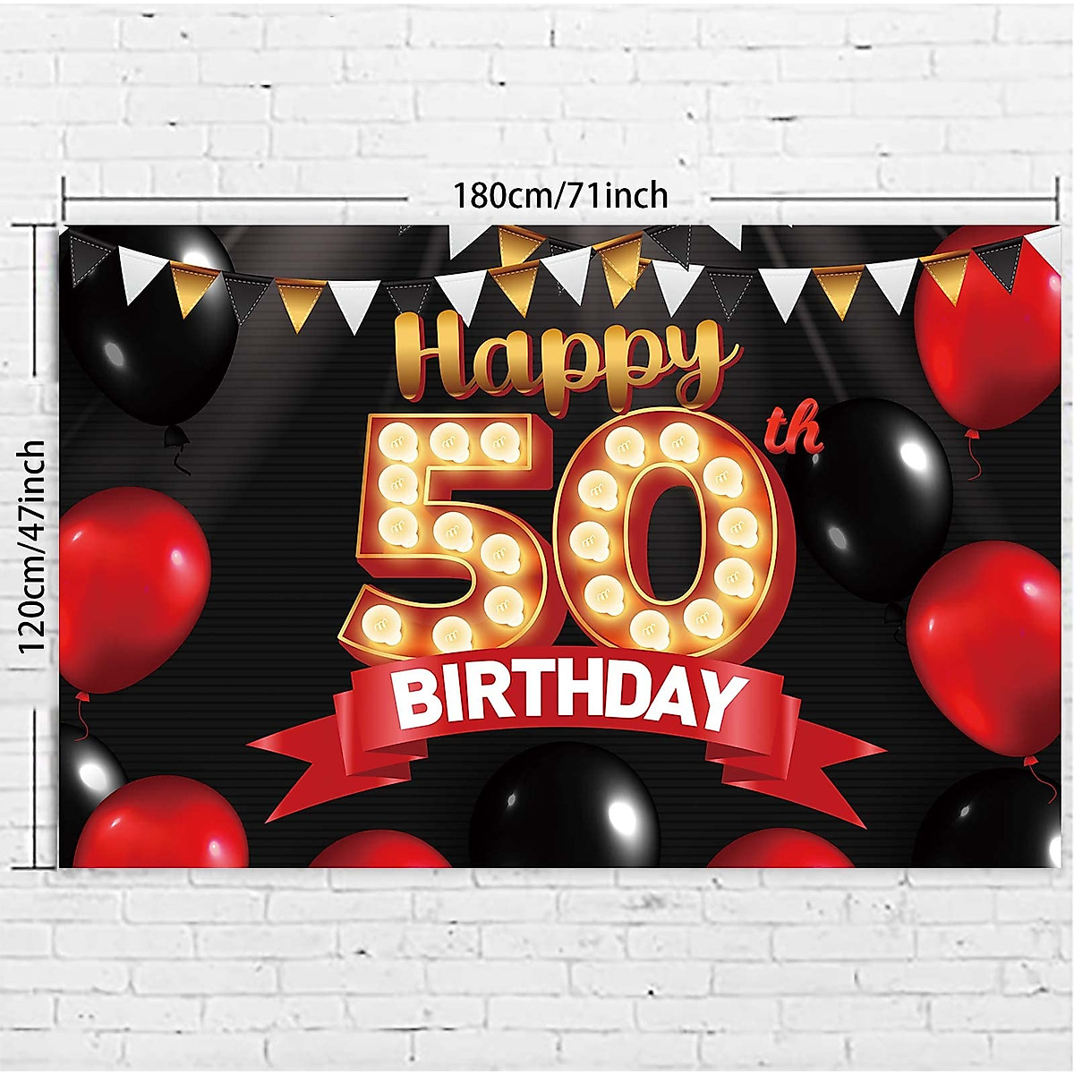 Happy 50th Birthday Black Banner Decorations Gold Backdrop Red and Black Balloons Theme Decor for Girls Women Princess 50 Years Old Birthday Party Supplies Photo Booth Props Background Favors Glitter
