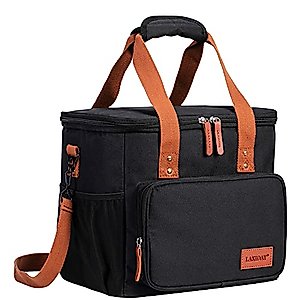 LAKIDAY Large Lunch Bag for Women/Men 17L (24Can) Cooler bag Lunch Tote Box Container with Adjustable Shoulder Strap Leakproof for Work/Picnic/Fishing(BLack)