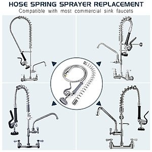 Spray Valve with 38” Commercial Sink Sprayer Hose and Pre Rinse Hose Spring, Pre Rinse Sprayer with Flexible Stainless Steel Hose & Spring Assembly for Commercial Kitchen Faucets (Grey)