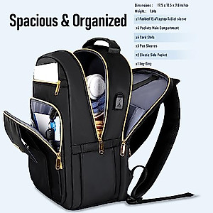 Backpack for Women, School Backpack with USB Charging Port, Travel Business College Anti Theft Bookbag for Student, 15.6 Inch Work Computer Laptop Back Pack, Casual Daypack, Black