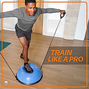 URBNFit Half Balance Ball - Yoga Ball Balance Trainer for Core Stability & Full Body Workout at Home or Gym - Resistance Bands, Pump and Exercise Guide Included - Black