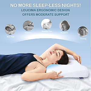Loucima Cervical Neck Pillows for Pain Relief Sleeping, 2-Way Adjustable Orthopedic Pillow with Ergonomic Hollow Design for Spine Aligning, Memory Foam Contour Bed Pillow for Side Back Stomach Sleeper