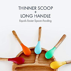 Avanchy® Infant Baby Spoons Bamboo and Silicone Set, Self Feeding Food Utensils, 4 Months Baby Led Weaning, 5 Pack, With Blue Spoon