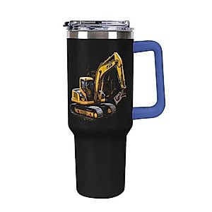 Construction Excavator 40 Oz Car Cup Stainless Steel Travel Mug Leak-Proof Insulated Tumbler with Handle Deep Blue-style