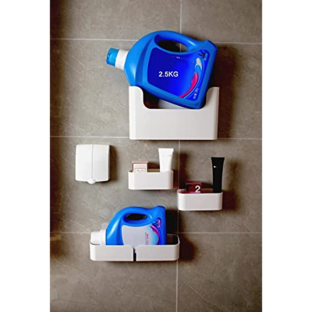 LADYBEE7LES Wall Floating Shelves White 4pcs Set, Self Adhesive Wall Shelf/Bathroom Makeup Wall Organizer/Wall décor/No Drill Plastic Storage Bins, Multi-Sizes, Stickers Included