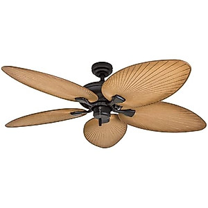 Honeywell Ceiling Fans Palm Valley, 52 Inch Tropical Indoor Outdoor Ceiling Fan with Light, Pull Chain, Three Mounting Options, 5 Palm Leaf Blades, Reversible Motor - 50507-01 (Bronze)
