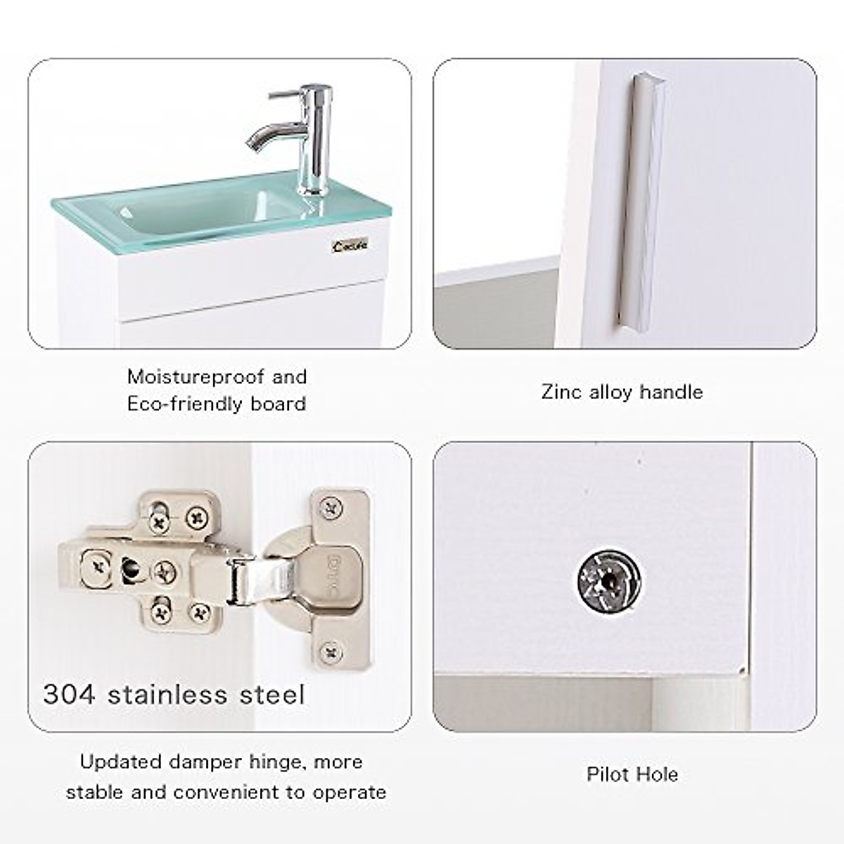 eclife Bathroom Vanity W/Sink Combo, 18.4” for Small Space MDF Modern Design Wall Mounted Vanity Set, Porcelain Ceramic Sink Top, Chrome Faucet (F-A15E01W)