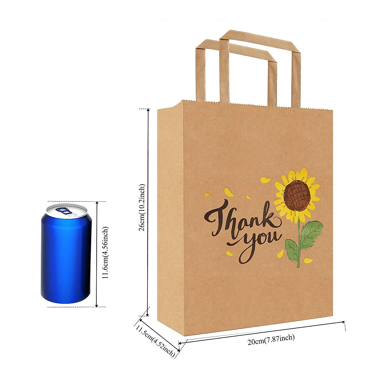 Cmecial 50Pcs 10x8x4.7 Thank You Gift Bags Bulk, Thank You Bags for Business Small, Sunflower Paper Gift Bags with Handles Bulk, Thank You Paper Bags with Handles Bulk, Small Gift Bags Retail bags (B)