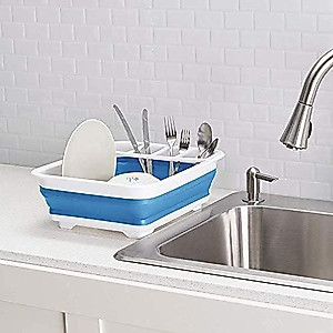 Collapsible Dish Drying Rack with Drainer Board Set Portable Dish Drainers for Small Kitchen Camper RV Caravan Travel Trailer (Blue)