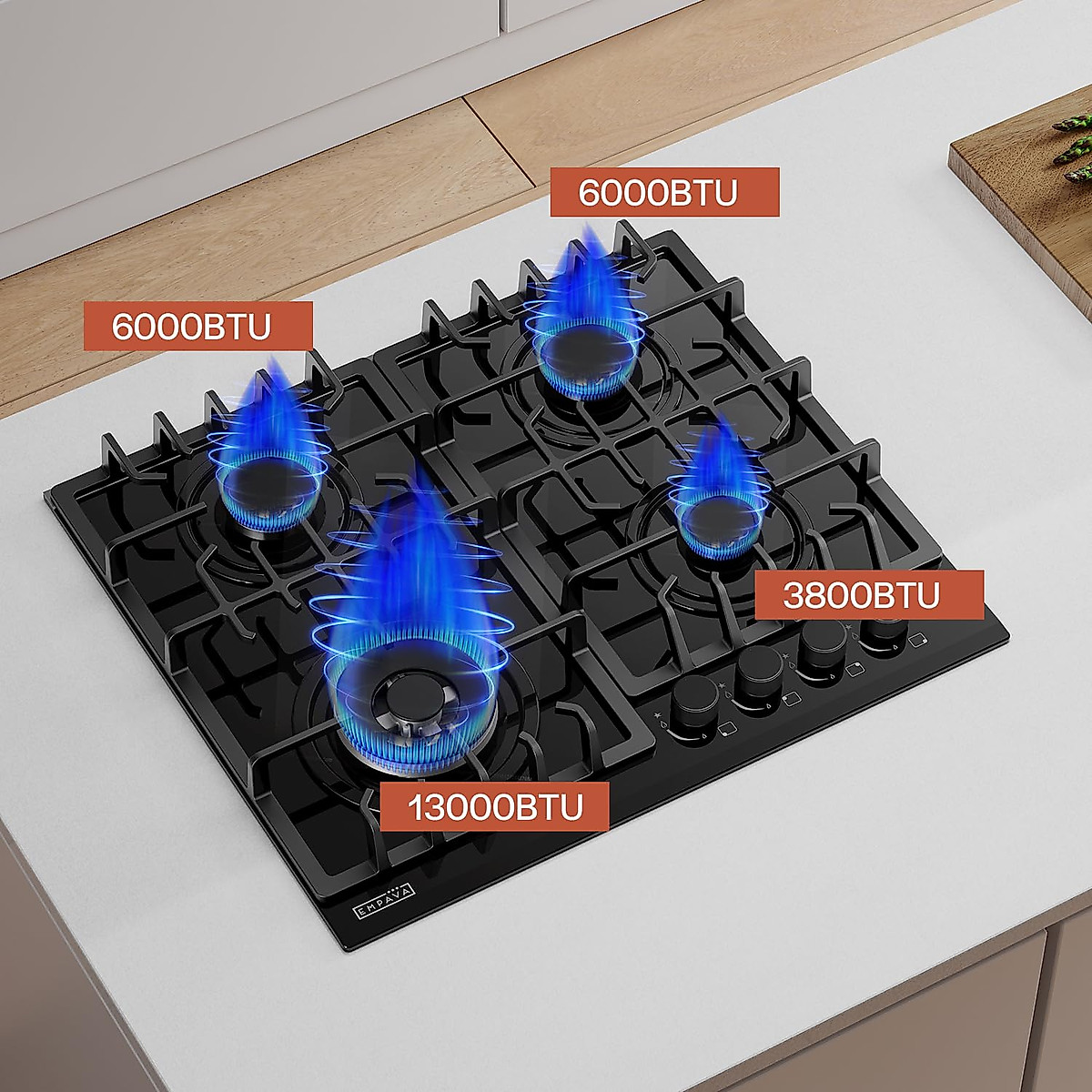 Empava 24" Gas Cooktop in Black Tempered Glass with 4 Burners 24XGC28