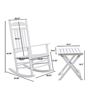 BplusZ Patio Outdoor Rocking Chair Set 3 Piece Furniture Rocker with Small Side Table for Bistro Porch White