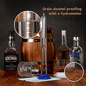 0-200 Proof & Tralle Alcohol Hydrometer Meter Test Kit,with Glass Test Jar,Accurate Tester & Glass Cylinder for Proofing Distilled Spirits & Moonshine Alcoholmeter Testing Set,Uporstvo