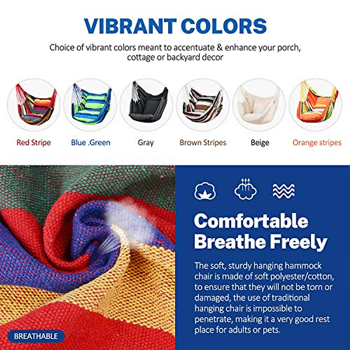 KPX Ourdoor Hanging Hammock Chair – Comfortable Tree Swing Chair Large Size 110X130cm （Without Pillows）- 330 Lbs Weight Capacity (Dark Gray)