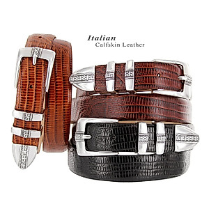 Brandon Italian Calfskin Genuine Leather Designer Golf Dress Belt 1-1/8"(30mm) Wide (Alligator Black, 40)