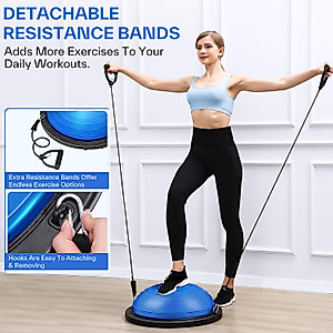 Sportneer Balance Ball Trainer with Resistance Bands and Pump: Inflatable Half Yoga Ball for Home Gym Full-Body Workouts - 23 Inch Non-Slip Half Exercise Ball for Core Strength Training, 350lb Cap