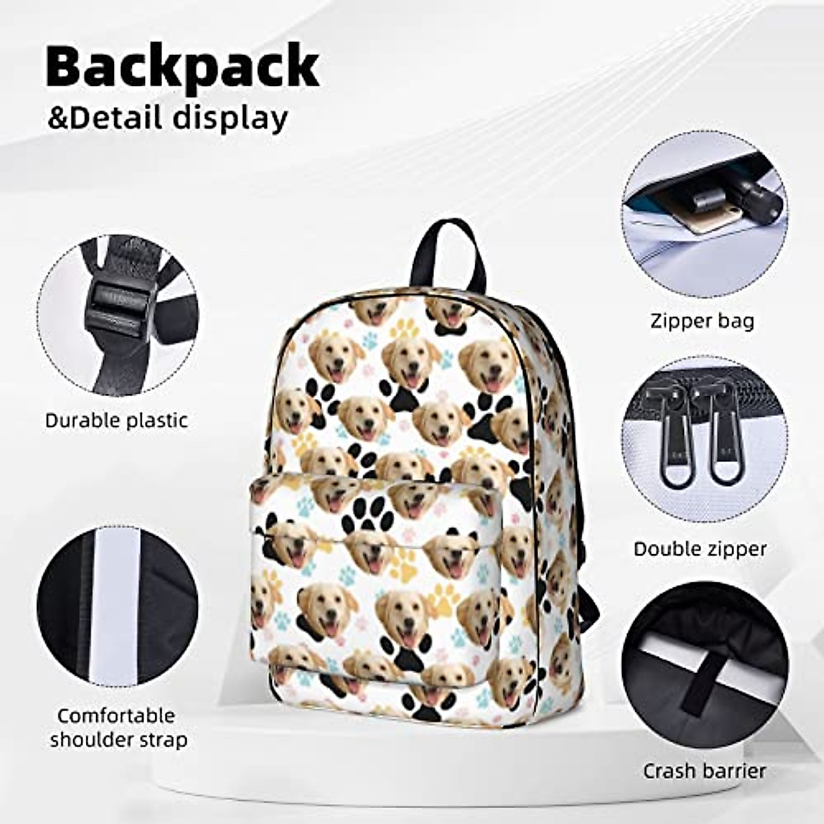 WAYABO Custom Backpack Personalized Face/Text/Photo Casual Backpack Women Man Unisex (Style-4)
