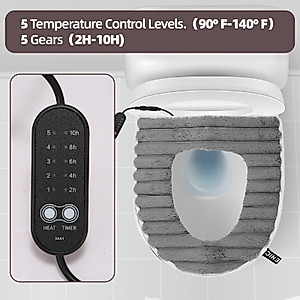 Heated Toilet Seat Cover,USB Powered Toilet Seat Warmer with Charger,5-Speed Adjustable Temperature and Timing Function,Levels Toilet Seat Cover with Soft Plush Fabric,Easy To Clean and Installation