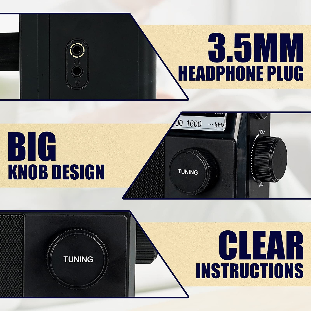 Retekess TR633 AM FM Radios with Best Reception, Portable Radio Plug in Wall, External Antenna Jack, Battery Operated Radio by 4 AA Batteries Or AC Power for Senior, Home