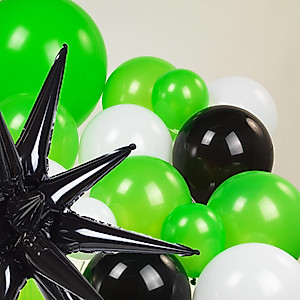 Football Balloon Garland Arch Kit 118 Pcs Green Black and White with Starburst mylar Balloons for Sports Theme Baby Shower Birthday The Big Game Party Supplies Decoration