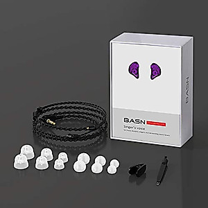 BASN in-Ear Monitor Headphones Dual Dynamic Drivers in Ear Earphones Detachable MMCX Cable Musicians in-Ear Earbuds Headphones (BC100 Purple, with no Mic)