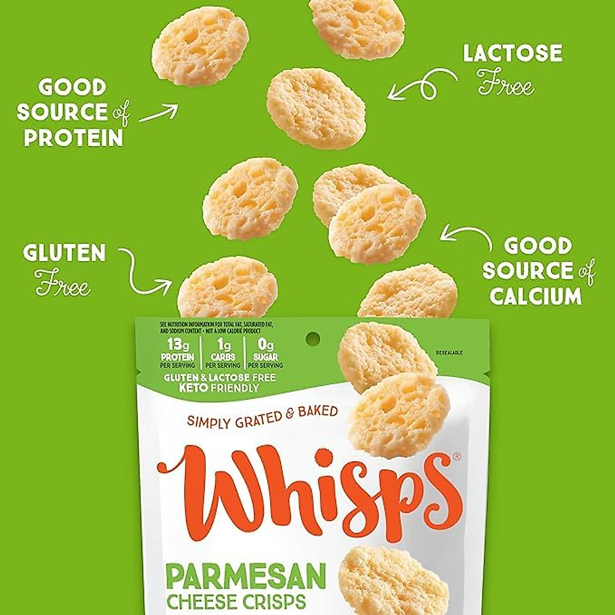 Whisps Cheese Crisps Parmesan Cheese | Protein Chips | Healthy Snacks | Protein Snacks, Gluten Free, High Protein, Low Carb Keto Food (2.12 Oz, 3 Pack)