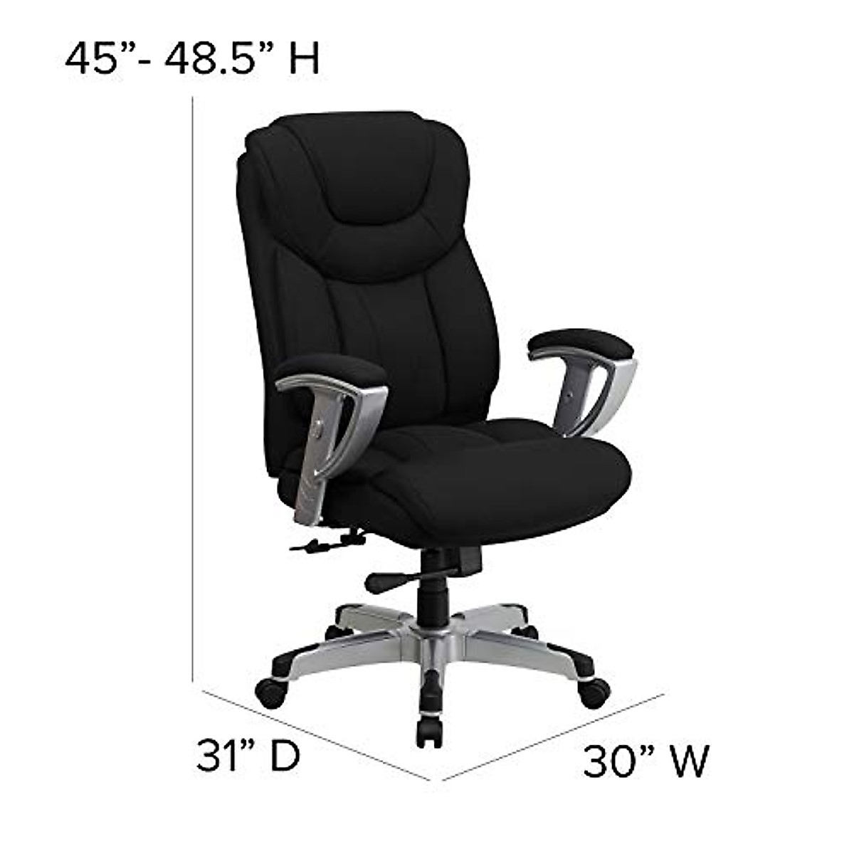 Flash Furniture HERCULES Series Big & Tall 400 lb. Rated Black Fabric Executive Ergonomic Office Chair with Silver Adjustable Arms