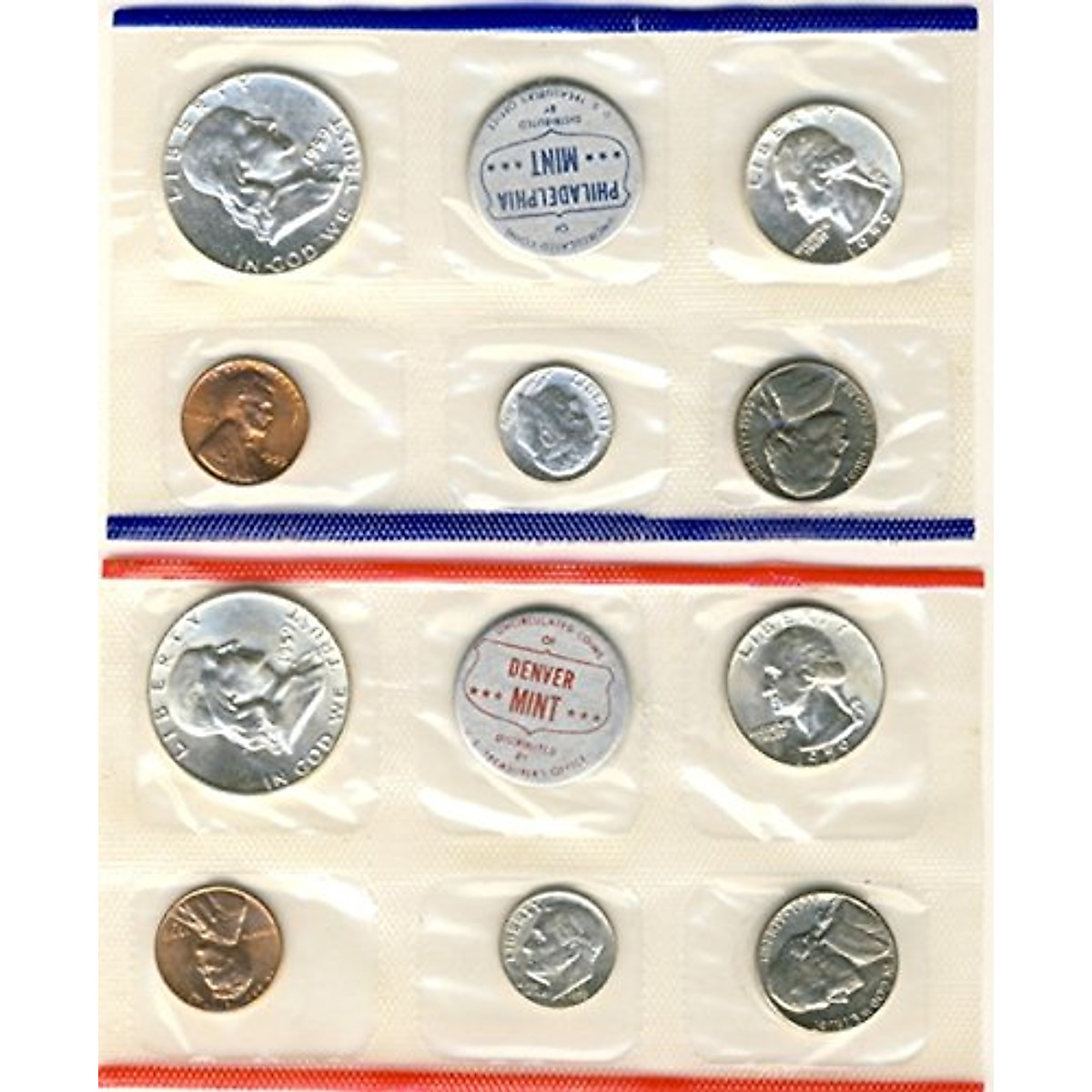 1959 P, D U.S. Mint - 10 Coin Uncirculated Set with Original Government Packaging Uncirculated