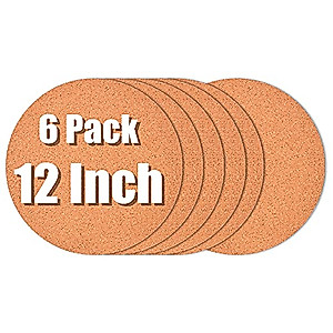 6-Pack 12" Cork Coasters, Round Cork & Plastic Plant Saucers for Gardening, Cork trivets for hot pots and Pans, Absorbent Cork mat for Wine, Coffee & Drinks, Cork Board for DIY Craft Supplies (A)