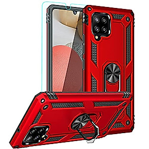 YZOK for Galaxy A42 5G Case,Samsung A42 5G Case,with HD Screen Protector,[Military Grade] Ring Car Mount Kickstand Hybrid Hard PC Soft TPU Shockproof Protective Case for Samsung Galaxy A42 5G (Red)