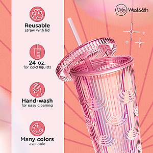WEST & FIFTH Mermaid Scale Tumbler with Lid & Straw- Fashion, Trendy, Holographic & Iridescent Water Bottle- BPA Free Plastic Cold Cup- 24 Ounces (Peach, Holographic)