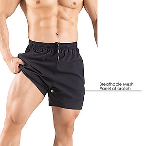 Gaglg Men's 5" Running Shorts 2 Pack Quick Dry Athletic Workout Gym Shorts with Zipper Pockets Black/Green,Medium