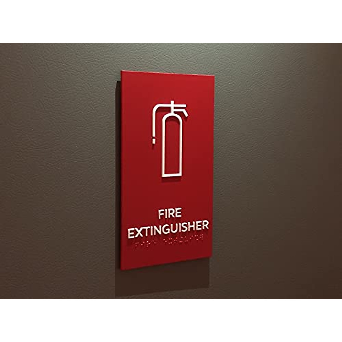 Kubik Letters Fire Extinguisher Sign, ADA Compliant Modern Design Sign with Grade 2 Braille for Fire Extinguisher Location with 3M Double Sided Tape