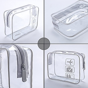 ANRUI TSA Approved Toiletry Bag, Quart Size Travel Toiletry Bags, Clear Toiletry bag Carry On Airport Airline Compliant Bag, Clear Pouch Bag 3 Pack, Grey