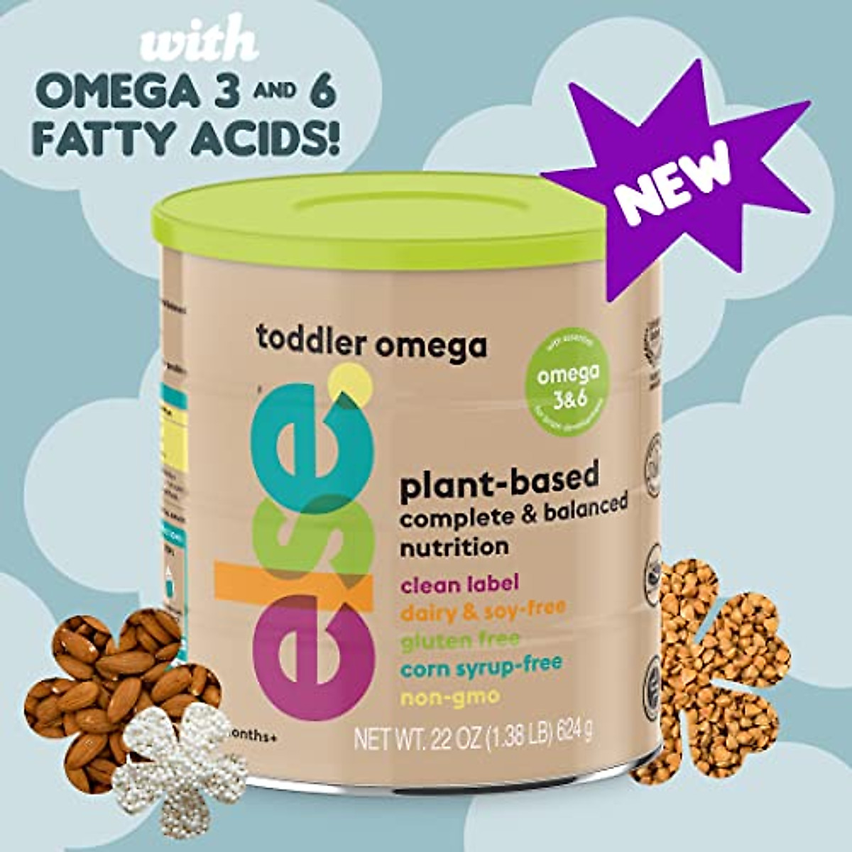 Else Nutrition Toddler Balanced Nutrition Drink 12 mo+, added Omega 3 & 6 fatty acids for Brain Development support, Plant Based, Non-Organic, Clean Label Certified, Low Fodmap 17 Servings, 22 Oz