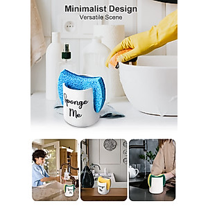 Nucookery Sponge Holder, Ceramic Dish Sponge Holder for Kitchen Sink with Sponge, Porcelain Kitchen Sink Sponge Caddy, Farmhouse Kitchen Sink Organizer for Sink Accessories