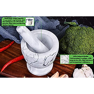 Mortar and Pestle Marble Set for Spices Pestos Seasonings Pastes Guacamole Bowl Herb Grinder Easy to Clean Included:Silicone Mat,Brush,Stainless Steel Spoon 4.33inch(Small,White Gray)