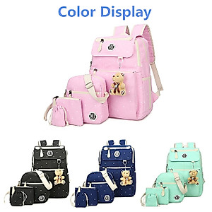 Polka-Dot Girls Backpack-Combo Pink School-Bag Elementary Canvas Bookbag