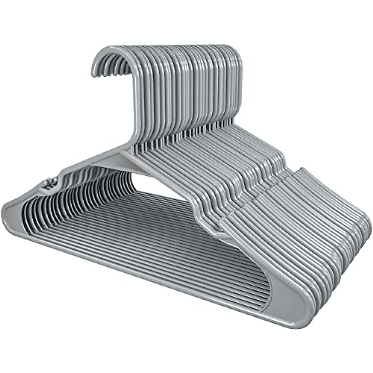 Utopia Home Plastic Hangers - Durable & Space Saving Coat Hanger - Shoulder Grooves & Hooks – Sleek and Slim Hangers for Coats, Pants, Dress (Pack of 100, Gray & White)