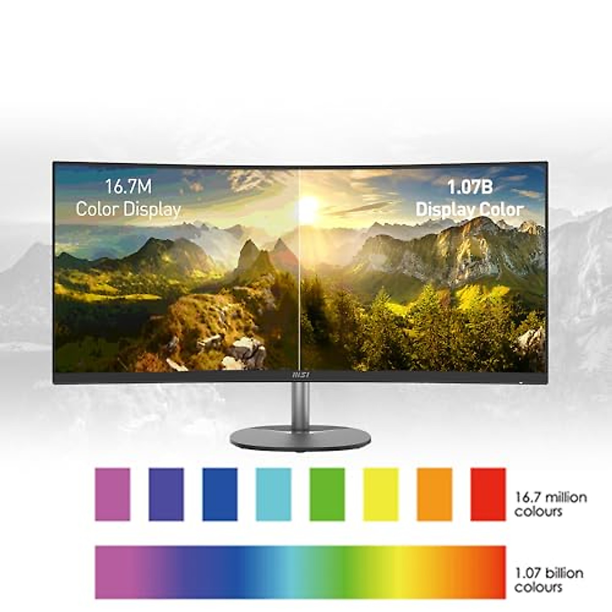 MSI Pro MP341CQ, 34" Monitor, 3440 x 1440(UWQHD) VA, 100Hz, TUV Certified Eyesight Protection, 4ms, Displayport, HDMI, Tilt, Black