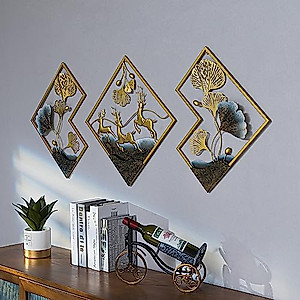 AYOUSENFAN Gold Metal Wall Decor Deer and Leaf Metal Art Wall Decor Design 70x22x0.4 Inch 3D Large Metal Wall Art for Living Room Easy Install Wall Sculptures Home Decor (3Pcs)