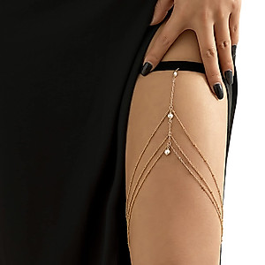 Summer Multi-layer Leg Chain Strench Thigh Chain Jewelry Elasticity Thigh Leg Chain Bikini Body Thigh Chain Jewelry for Women (Pearl Pendant)