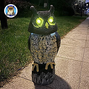 Owlery Solar Owl with Flashing Eyes, Spinning Head and Realistic Tweets, Plastic Owl Decoration for Home, Garden, Patio and Fence