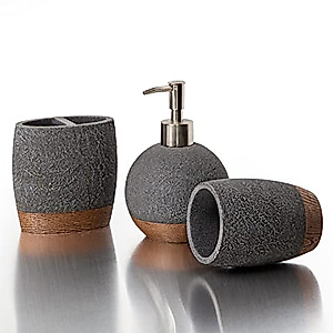 BINO Bathroom Accessories Set - Dark Grey | Soap Dispenser | Toothbrush Holder | Tumbler | 3-Piece Bathroom Organizer Countertop Set | Bathroom Decor | Home Decor | Bathroom Set